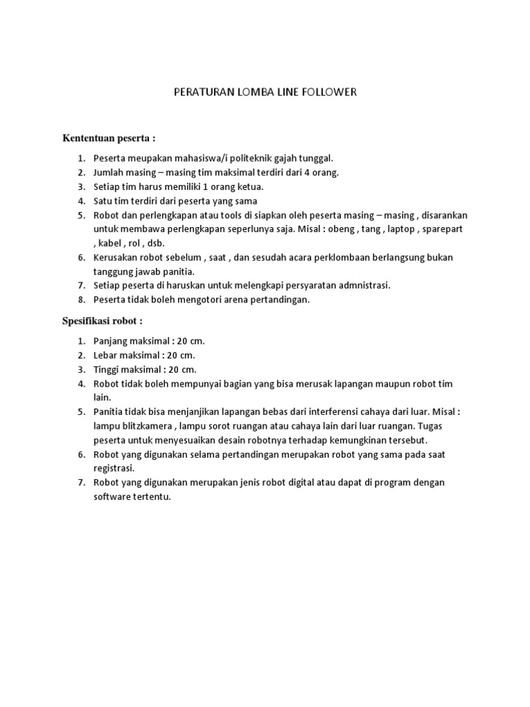 Peraturan Lomba Line Follower | PDF | Komputer | Teknologi & Rekayasa