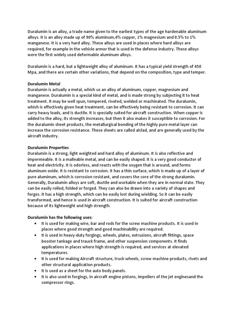 Duralumin Is An Alloy | PDF | Alloy | Metals