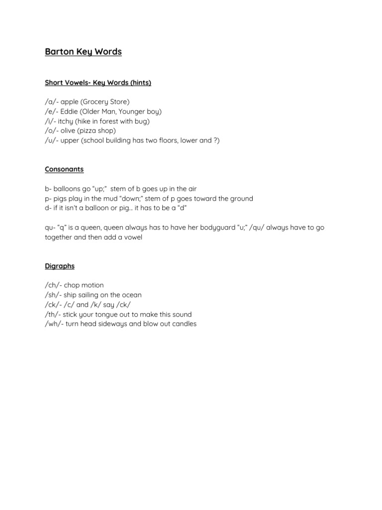 Barton Key Words | PDF