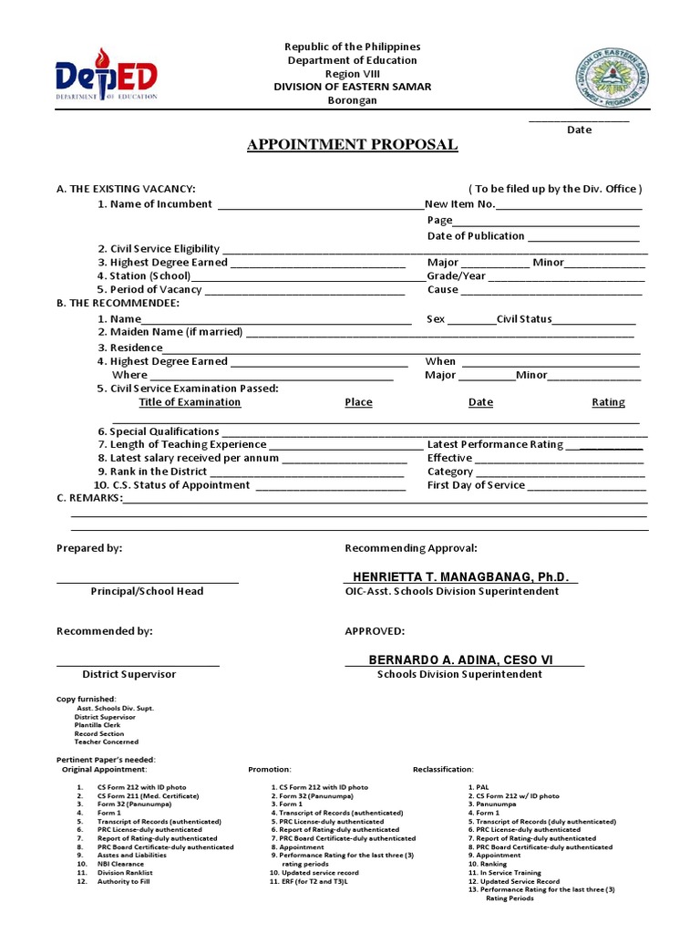 DepEd Appointment Proposal Template | PDF | Government | Learning