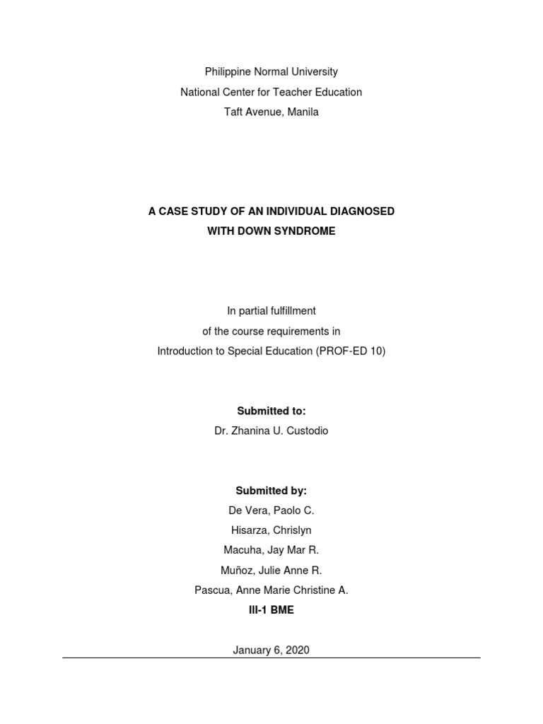FINAL CASE STUDY DOWN SYNDROME de Vera Hisarza Macuha Munoz Pascua ...