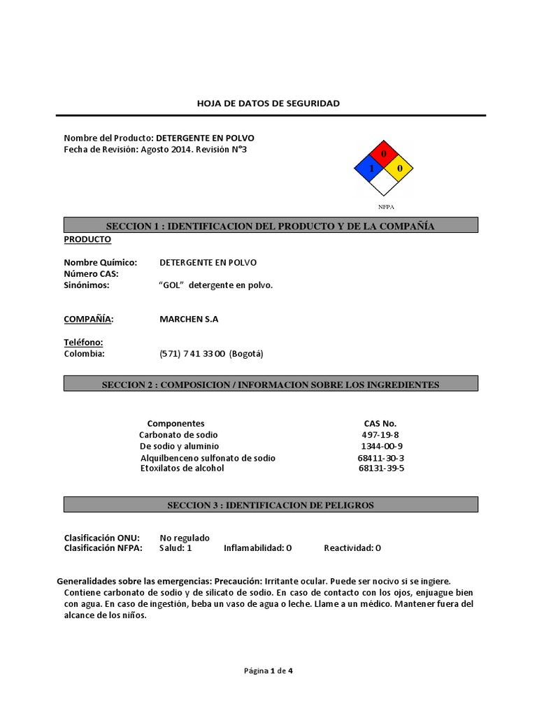 Ficha Tecnica Detergente en Polvo | PDF | Detergente | Agua