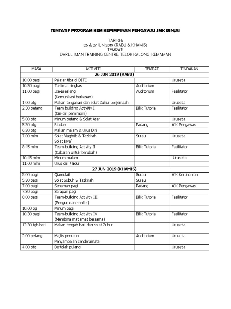 Jadual Kem Pengawas | PDF