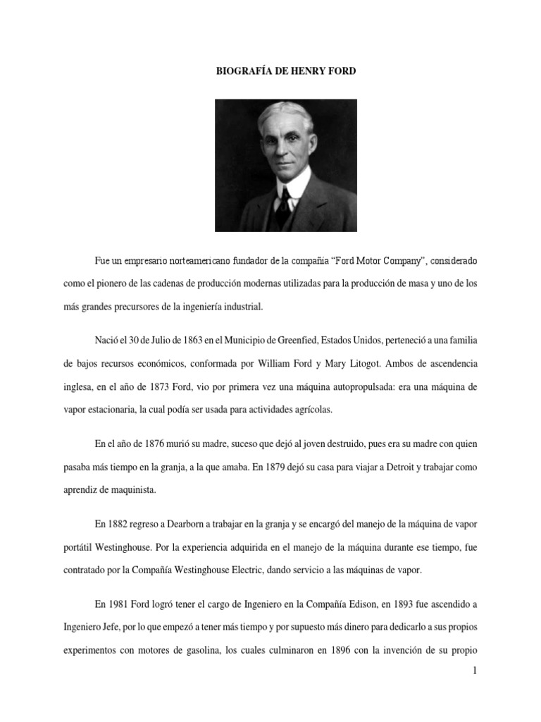 Henry Ford Biografia | PDF | Compania de motores ford | Economias