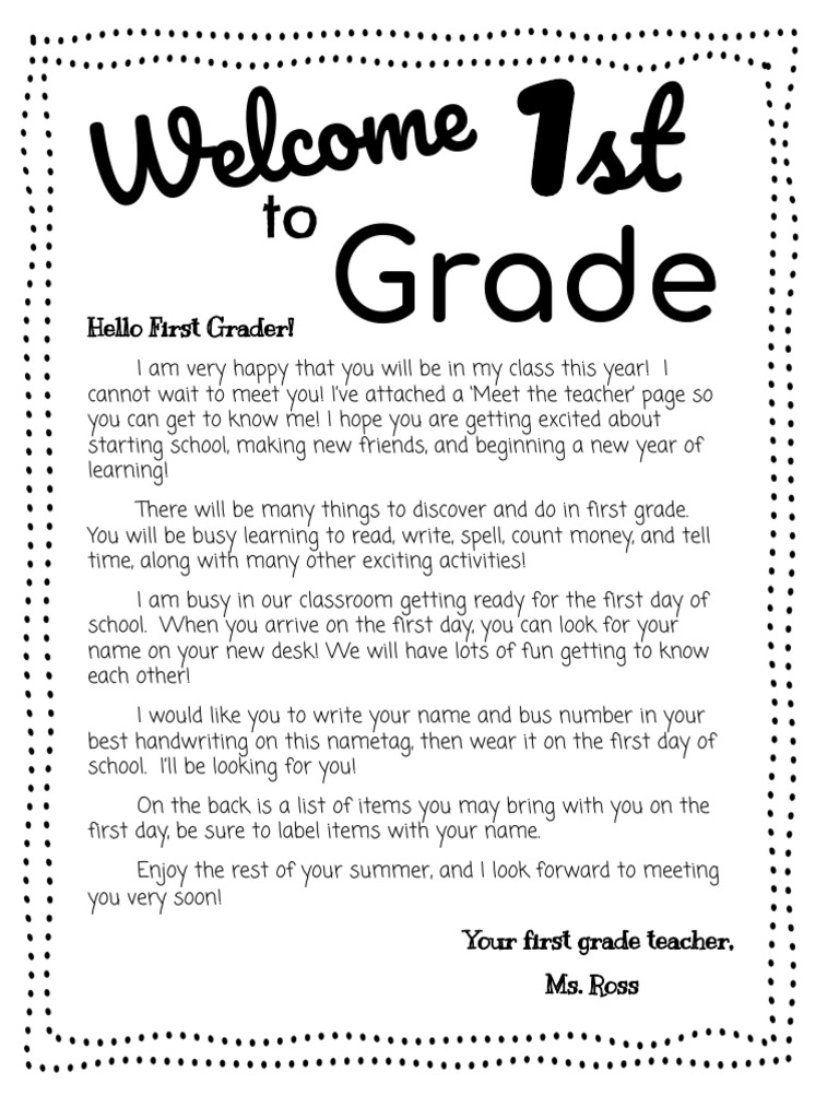 First Grade Welcome Letter | PDF