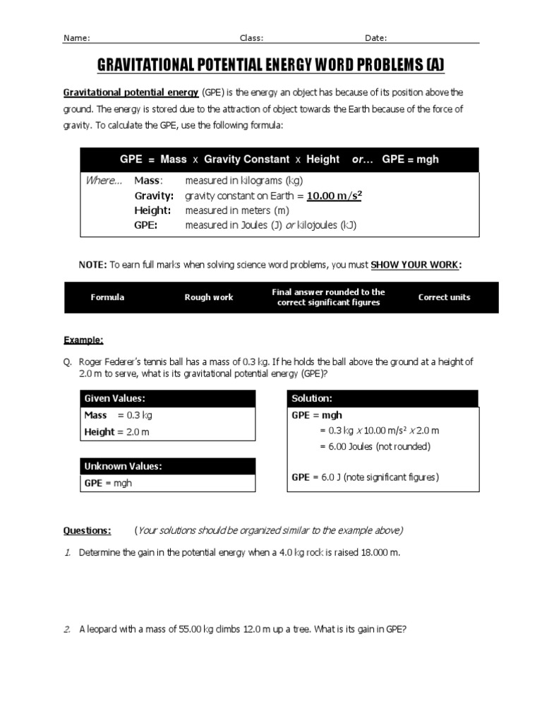 Gpe Word Problems | PDF | Mass | Gravity