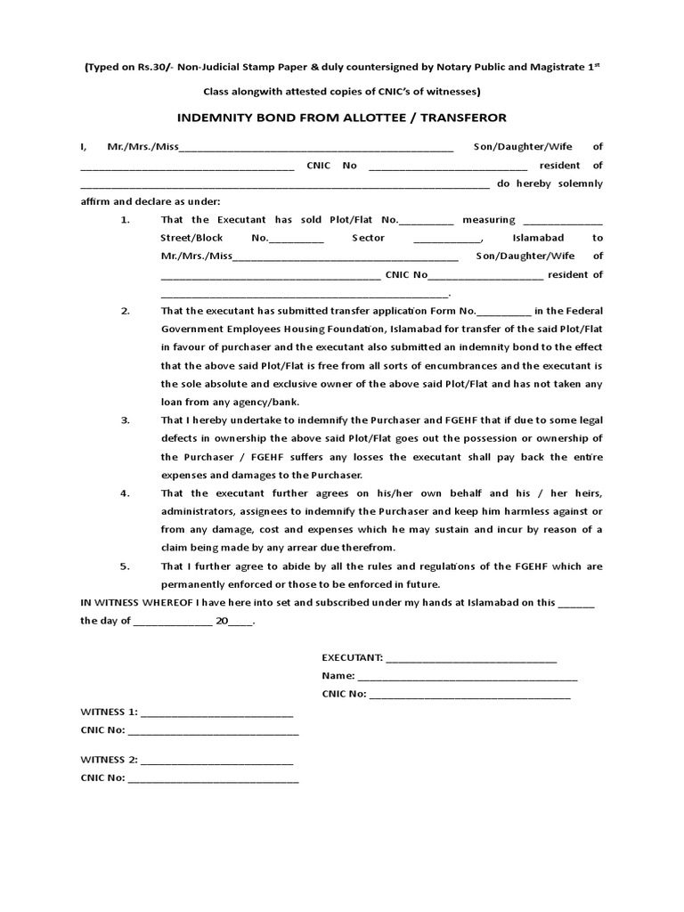 Indemnity Bond | PDF | Indemnity | Civil Law (Legal System)