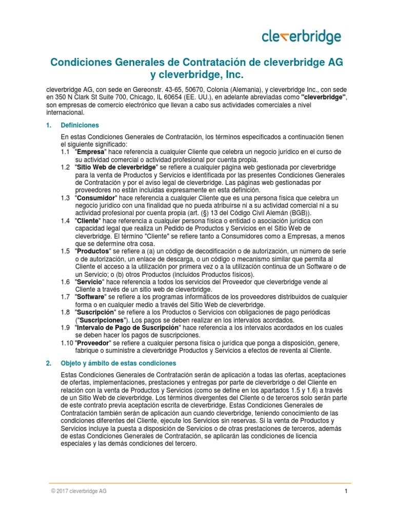 Condiciones Generales de Contratación de Cleverbridge AG y Cleverbridge ...