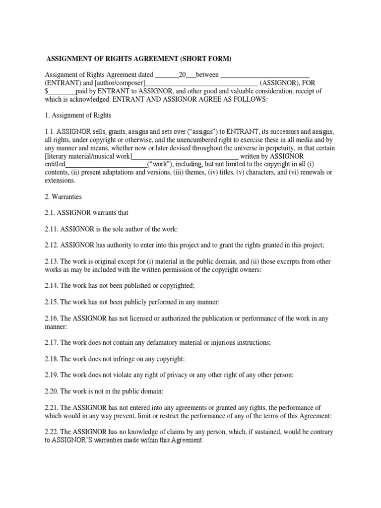 Assignment of Rights | PDF | Assignment (Law) | Public Domain