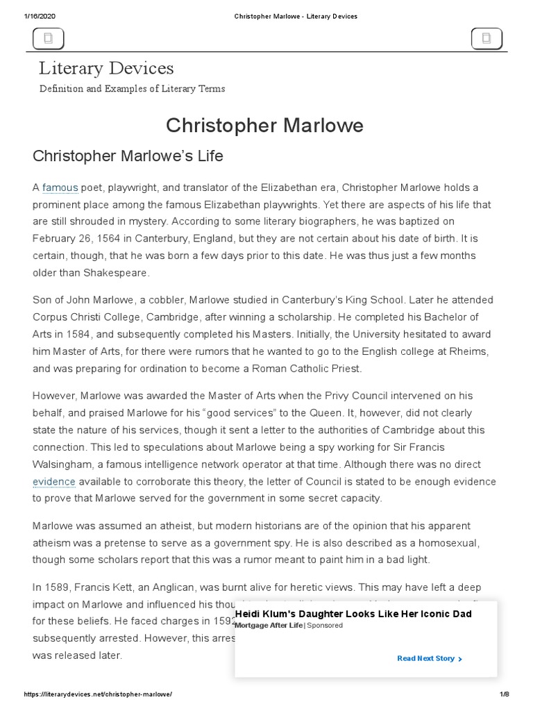 Christopher Marlowe - Literary Devices | PDF | Christopher Marlowe | Poetry