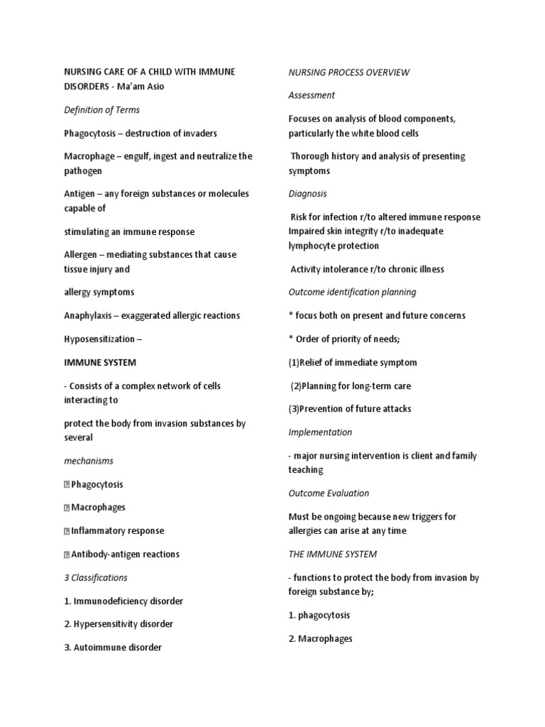 Nursing Care for Children with Immune Disorders | PDF | Immune System ...