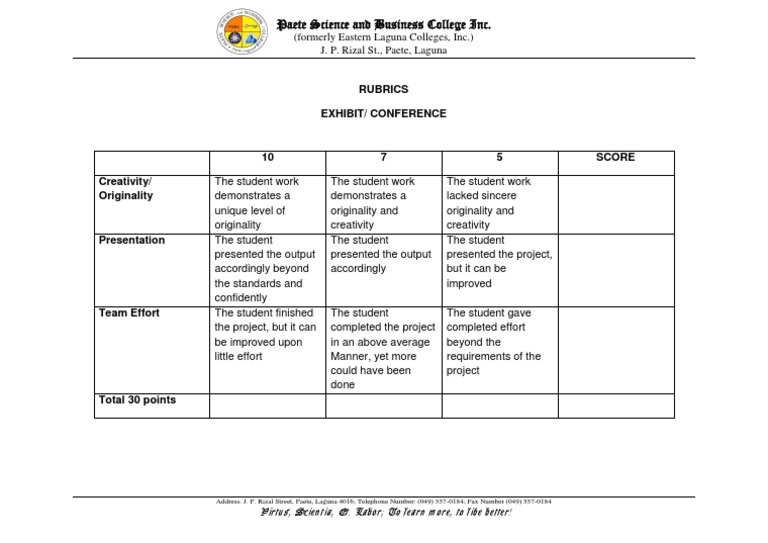Rubric Exhibit | PDF