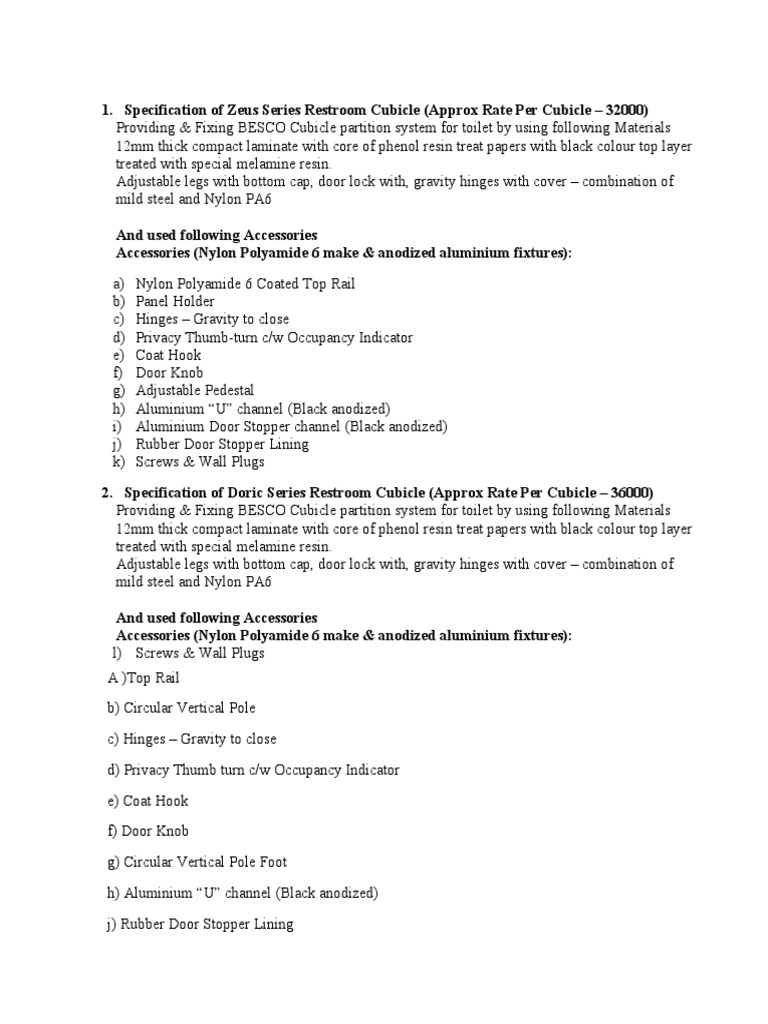 Specification of BESCO Partitions | PDF | Door | Lamination