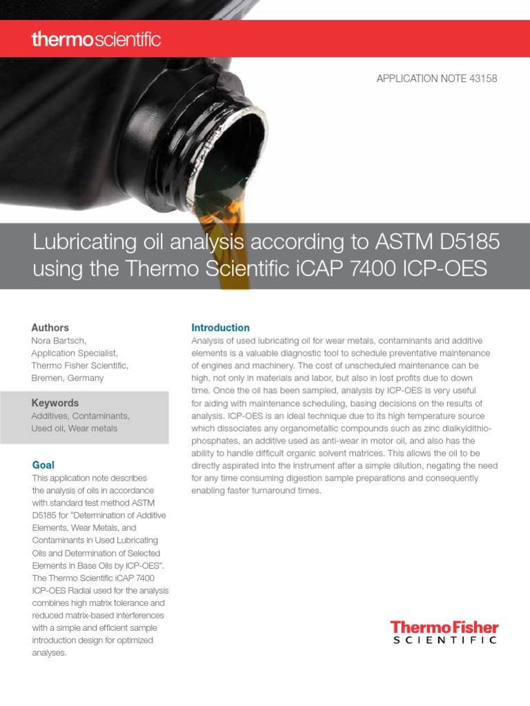 AN 43158 ICP OES Lubricating Oil ASTM D5185 AN43158 EN PDF | PDF | Motor Oil | Applied And ...