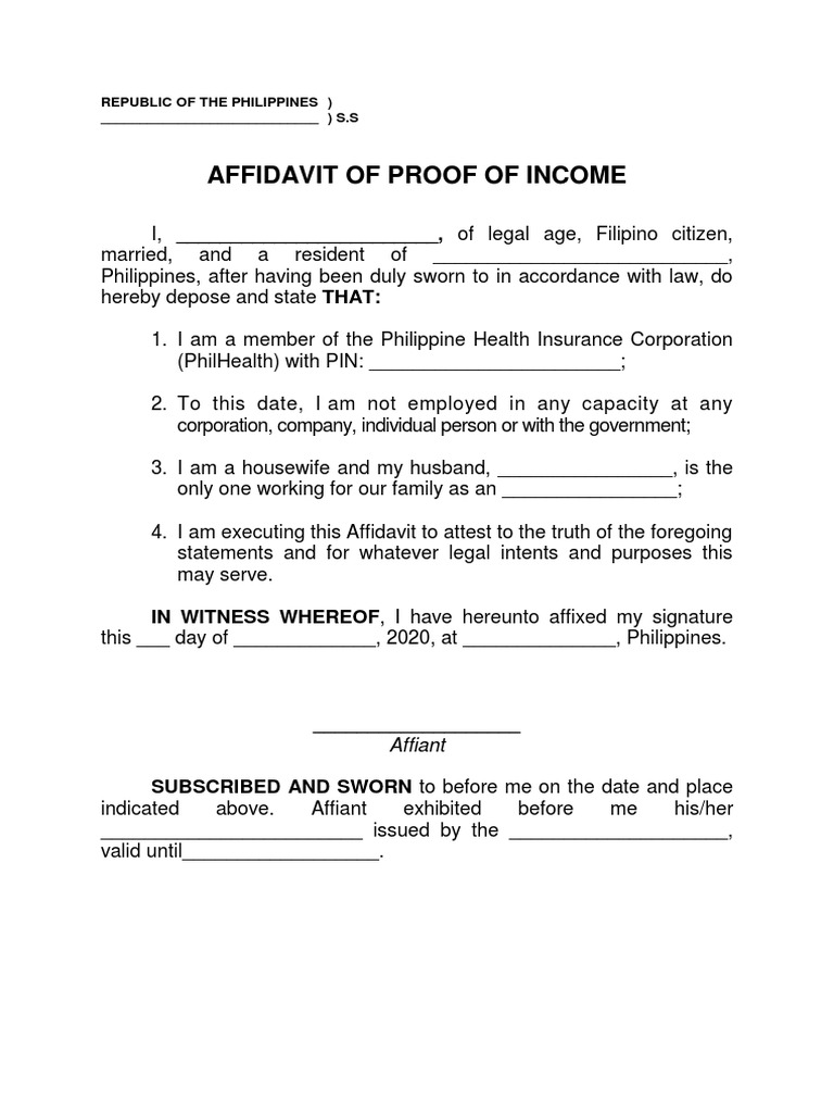 AFFIDAVIT OF PROOF OF INCOME - PhilHealth | PDF | Social Science | Law