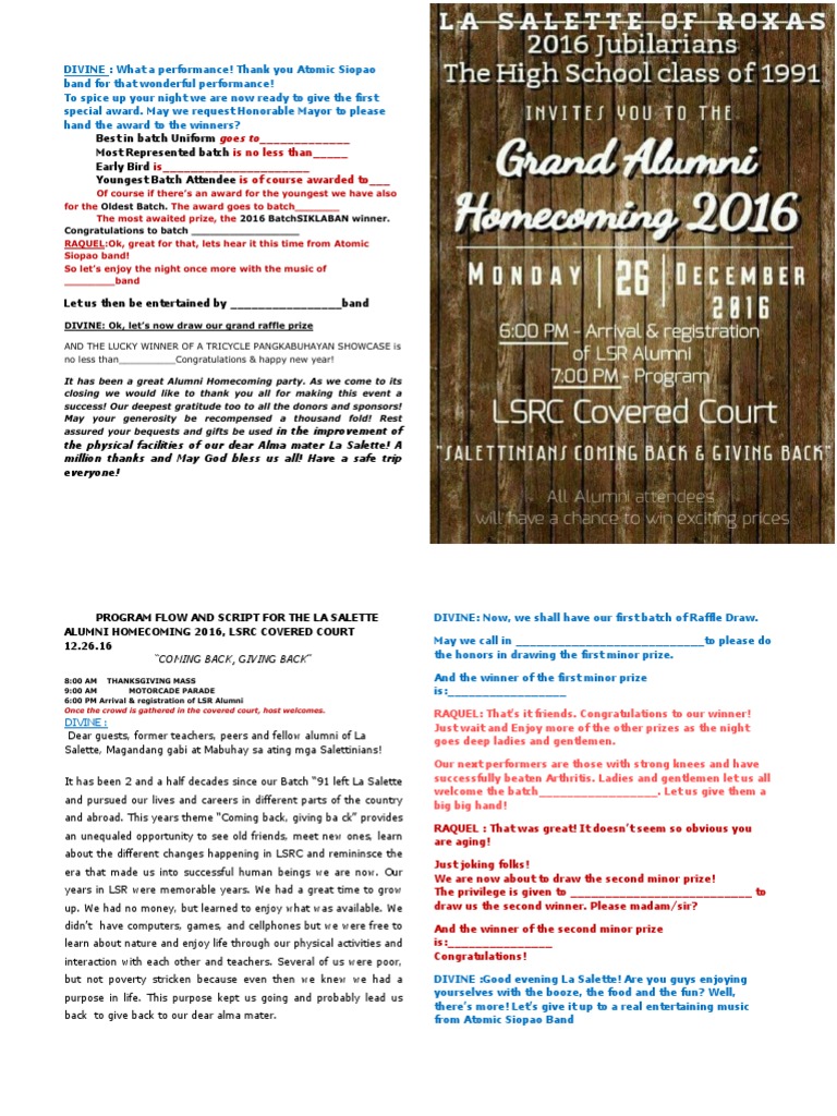 Alumni Homecoming Program Flow 2016 | PDF