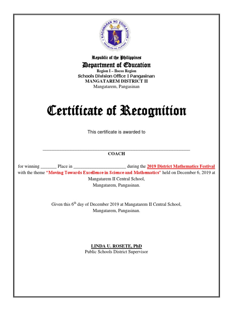 Sample Math Festival Certificate | PDF