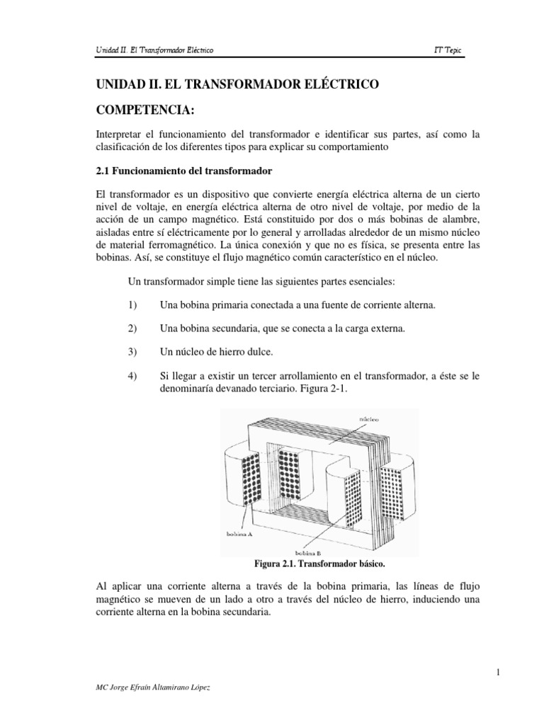 Unidad 2. El Transformador | PDF | Transformador | Inductor