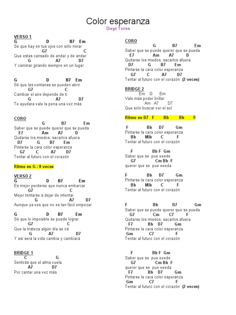 Color Esperanza. Voz y Acordes | PDF | Ocio