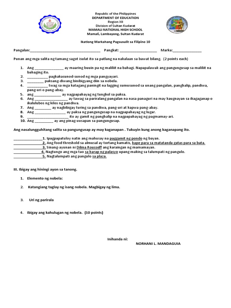 Exam Grade 10 | PDF