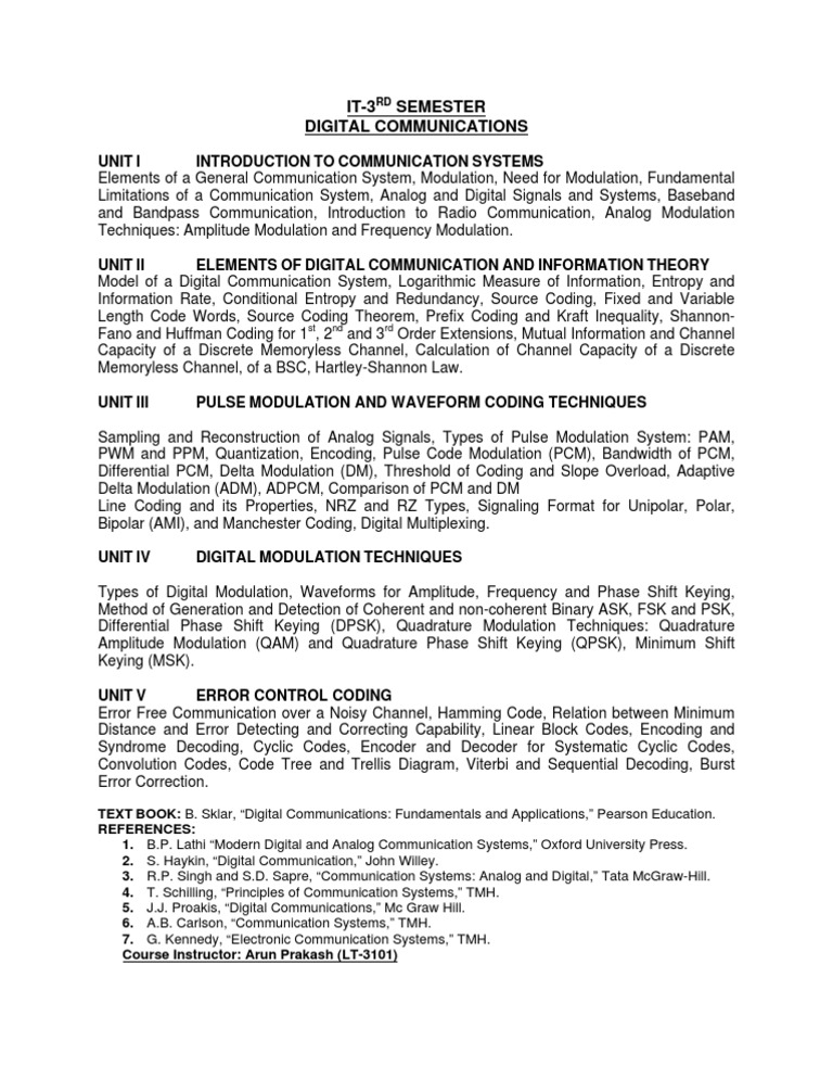 Digital Communications Syllabus | PDF | Modulation | Radio Technology