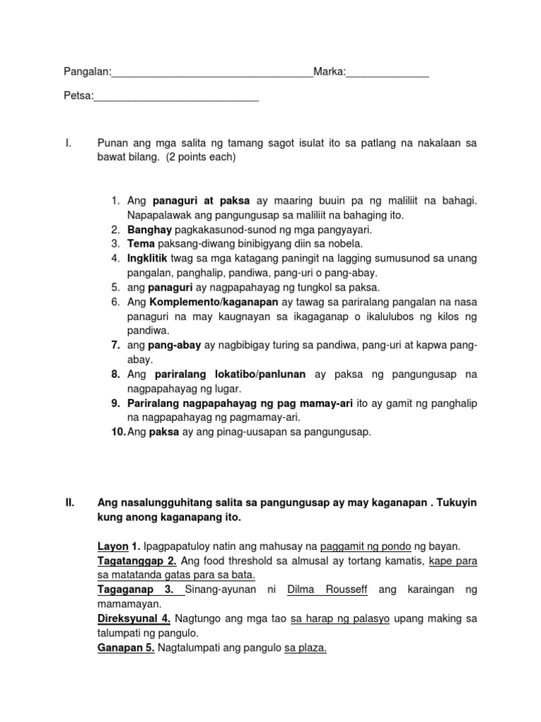 Answer Key Grade 10 Exam | PDF