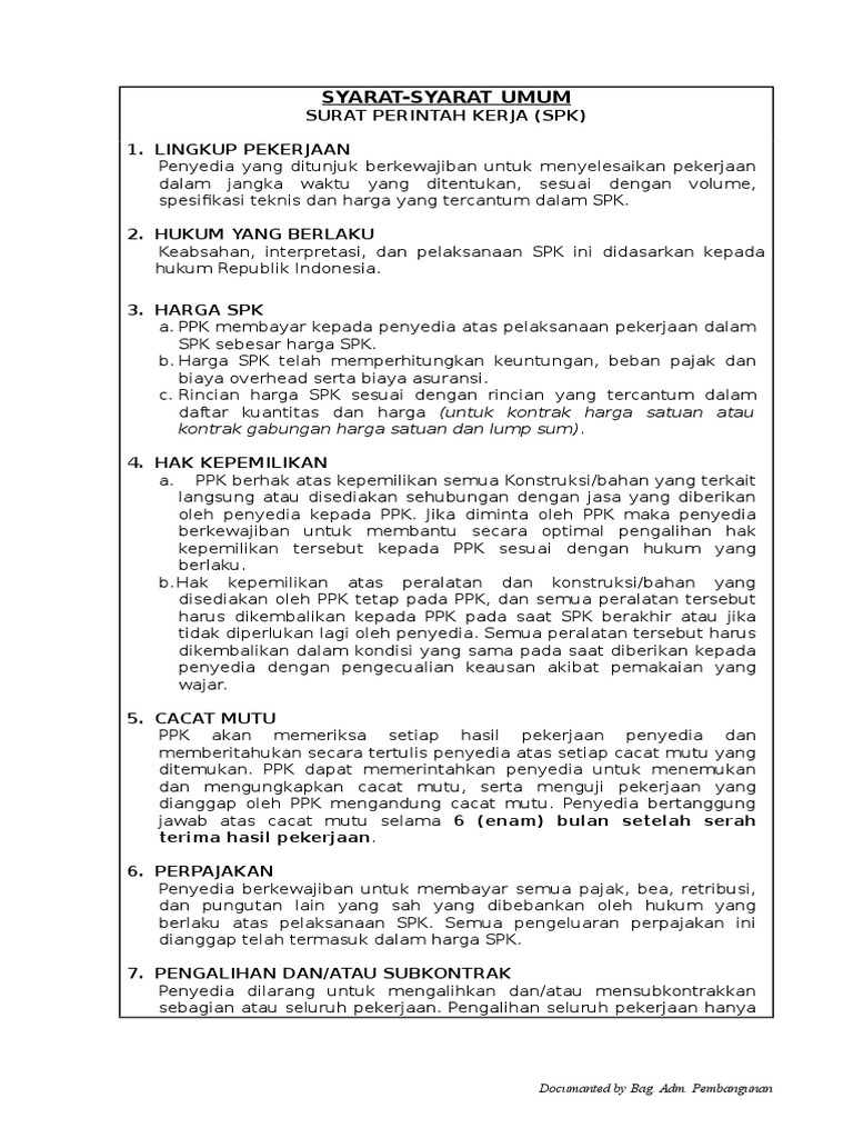 Syarat Umum SPK Konstruksi | PDF | Bisnis | Pengelolaan Keuangan & Uang