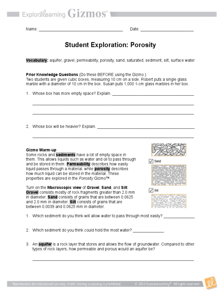 Porosity Gizmo Lab | PDF | Porosity | Aquifer