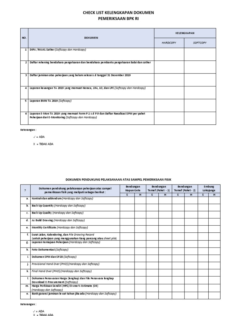 Checklist Kelengkapan Dokumen BPK RI | PDF