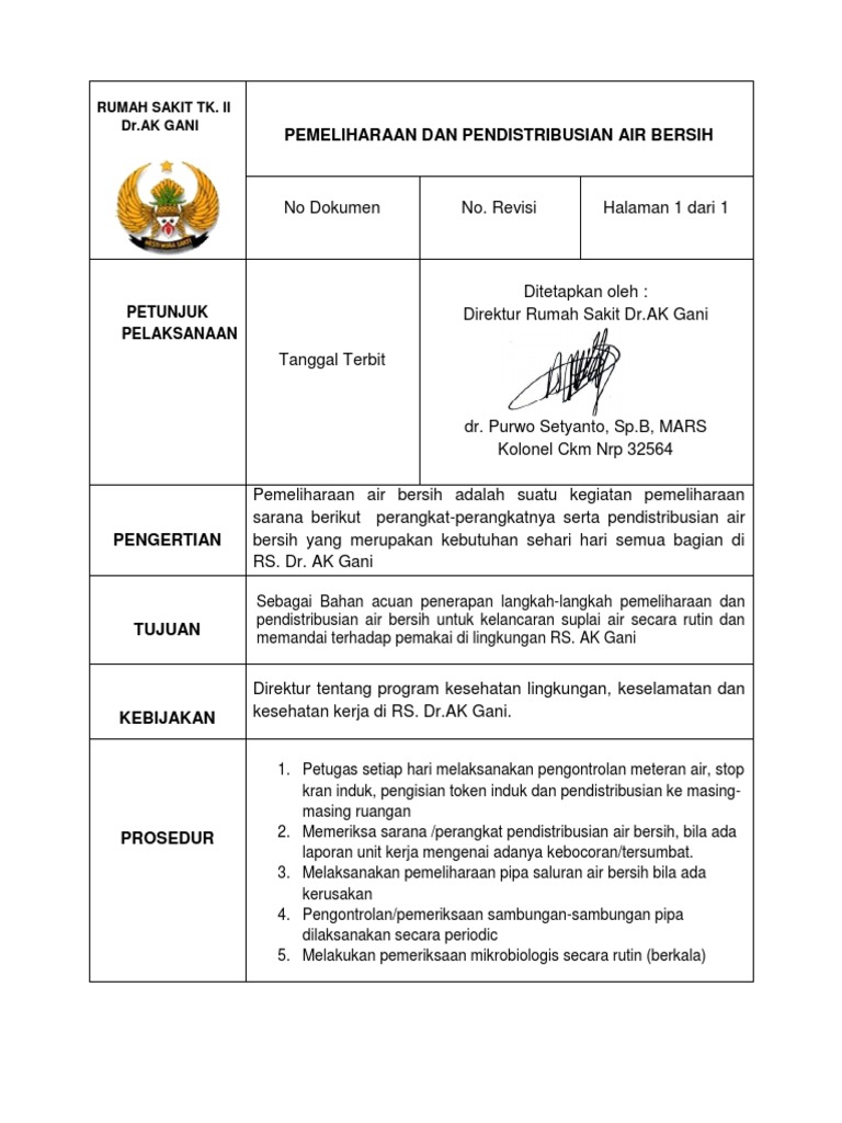 Sop Pendistribusian Air Bersih | PDF | Kesehatan Holistik | Sains & Matematika