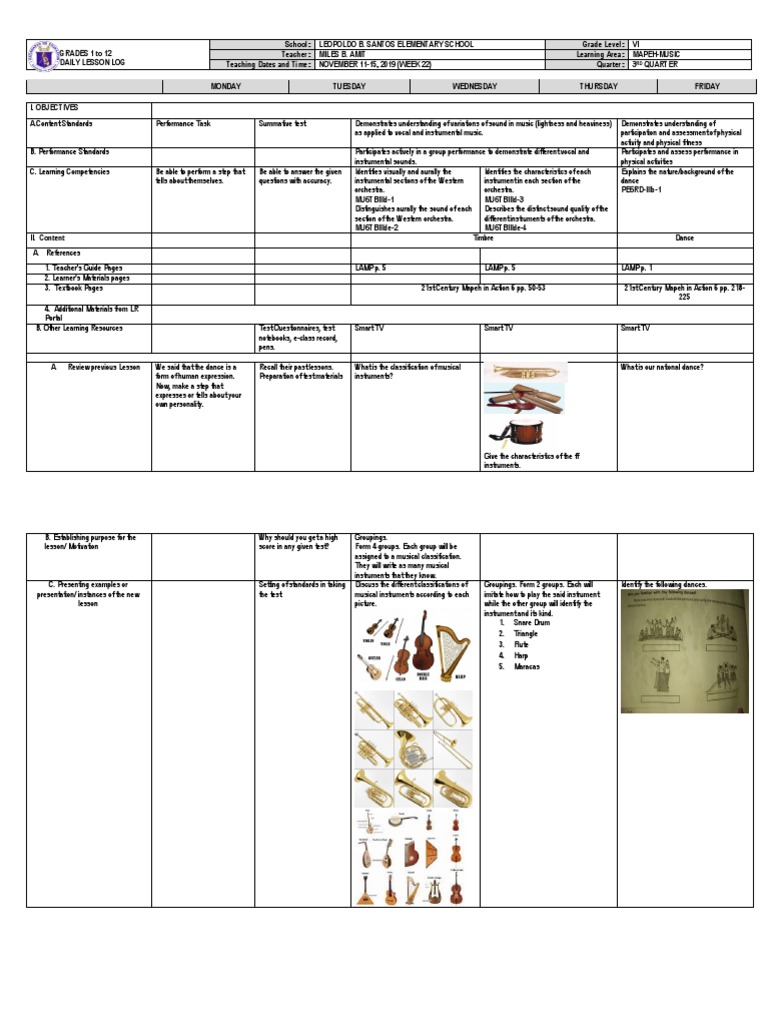 DLL - Mapeh 6 - Q3 - W2 | PDF | Musical Instruments | String Instruments