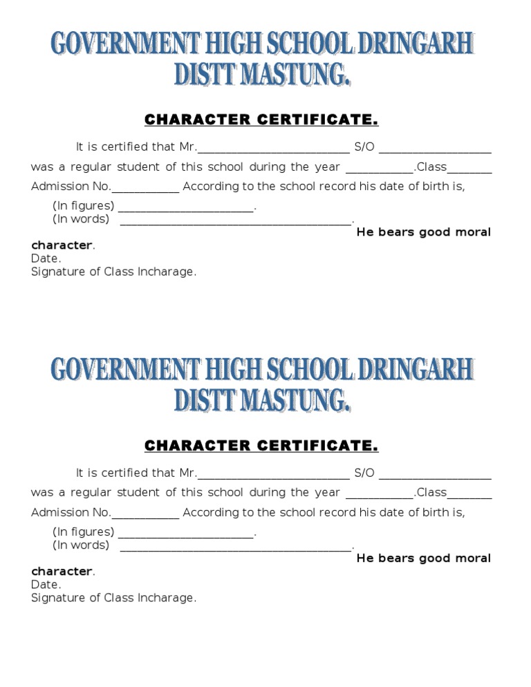 CHARACTER Certificate | PDF