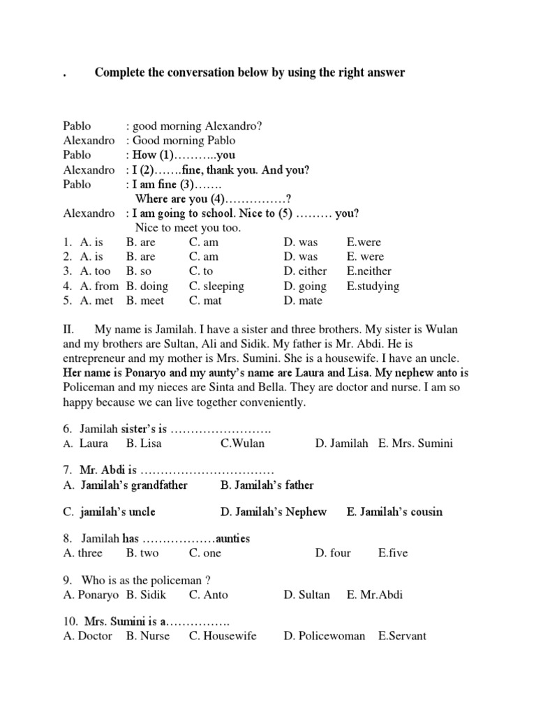 Complete the Conversation Exercises | PDF | Language Arts & Discipline ...