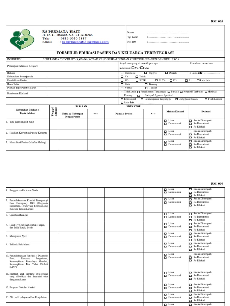 Form Edukasi Rawat Inap Baru | PDF