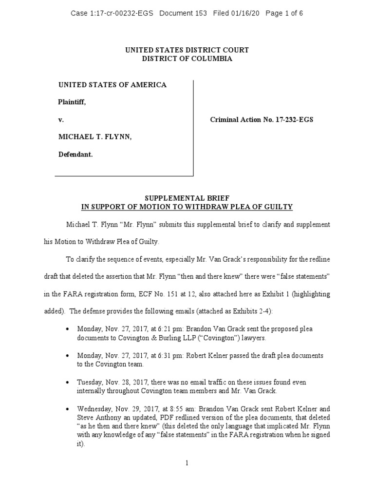 US V Flynn Brief in Support of Motion To Withdraw Plea | PDF | Fethullah Gülen | Perjury