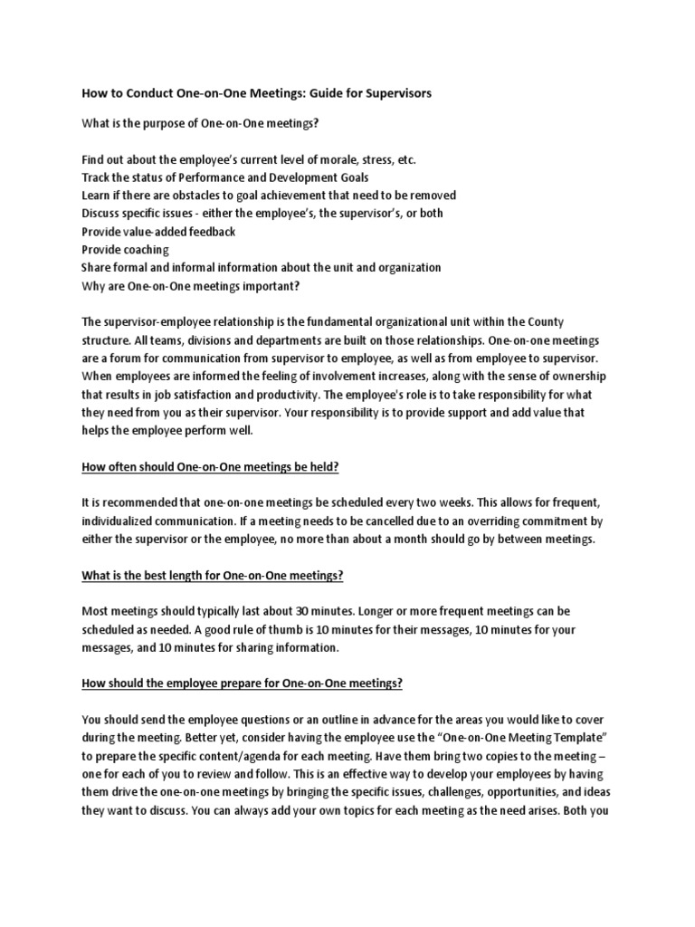 Effective One-on-One Meeting Guide | PDF | Goal | Employment