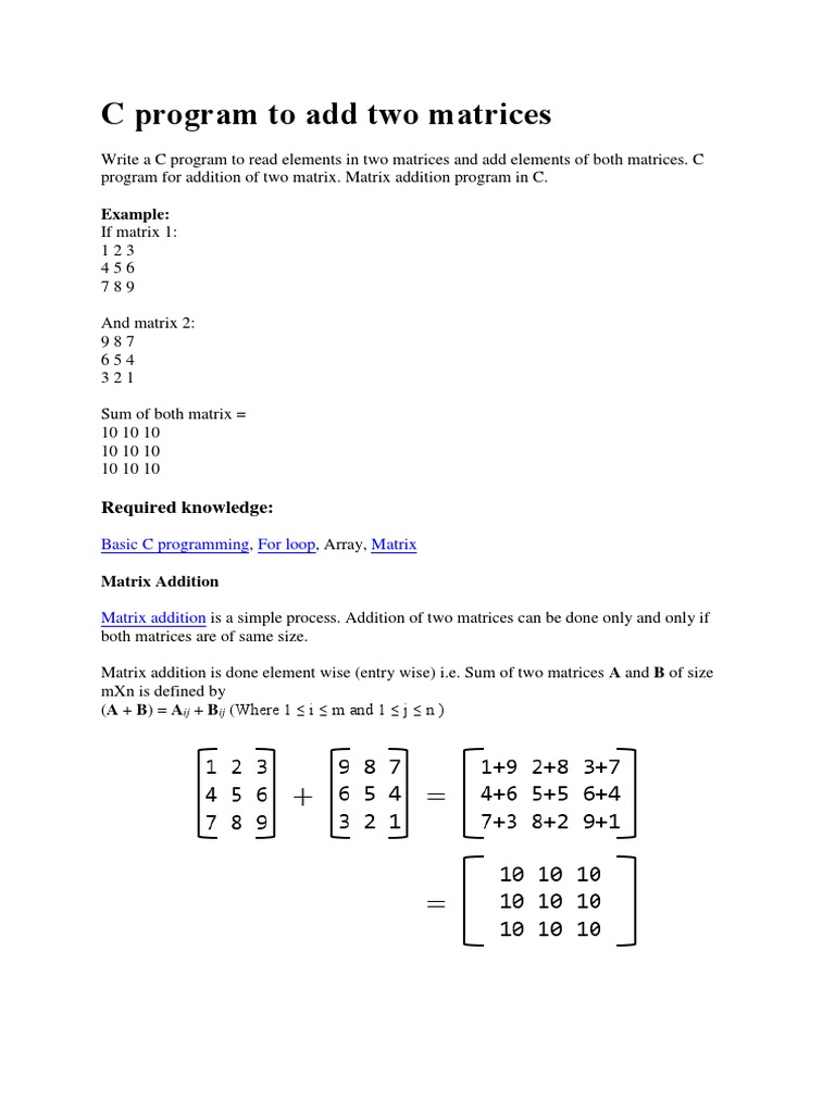 C Program Matrices | PDF | Matrix (Mathematics) | Scalar (Mathematics)