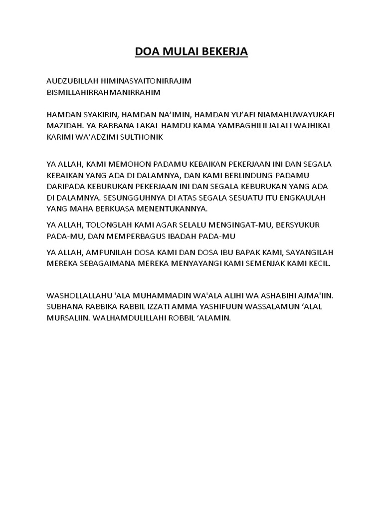 Doa Mulai Bekerja | PDF | Agama & Spiritualitas