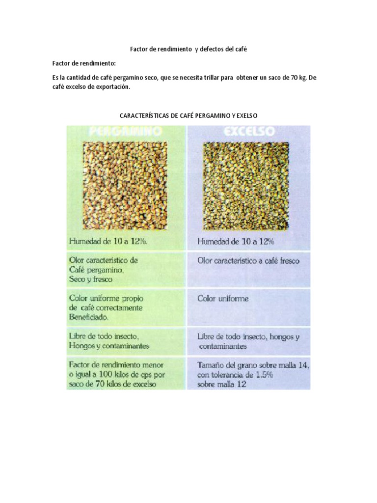 Factor de Rendimiento y Defectos Del Café | PDF | café | Naturaleza