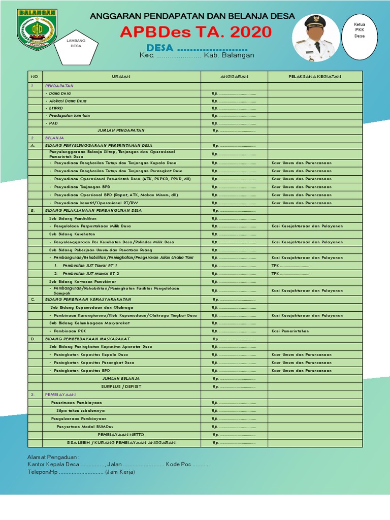 Contoh Baliho APBDes 2020 | PDF
