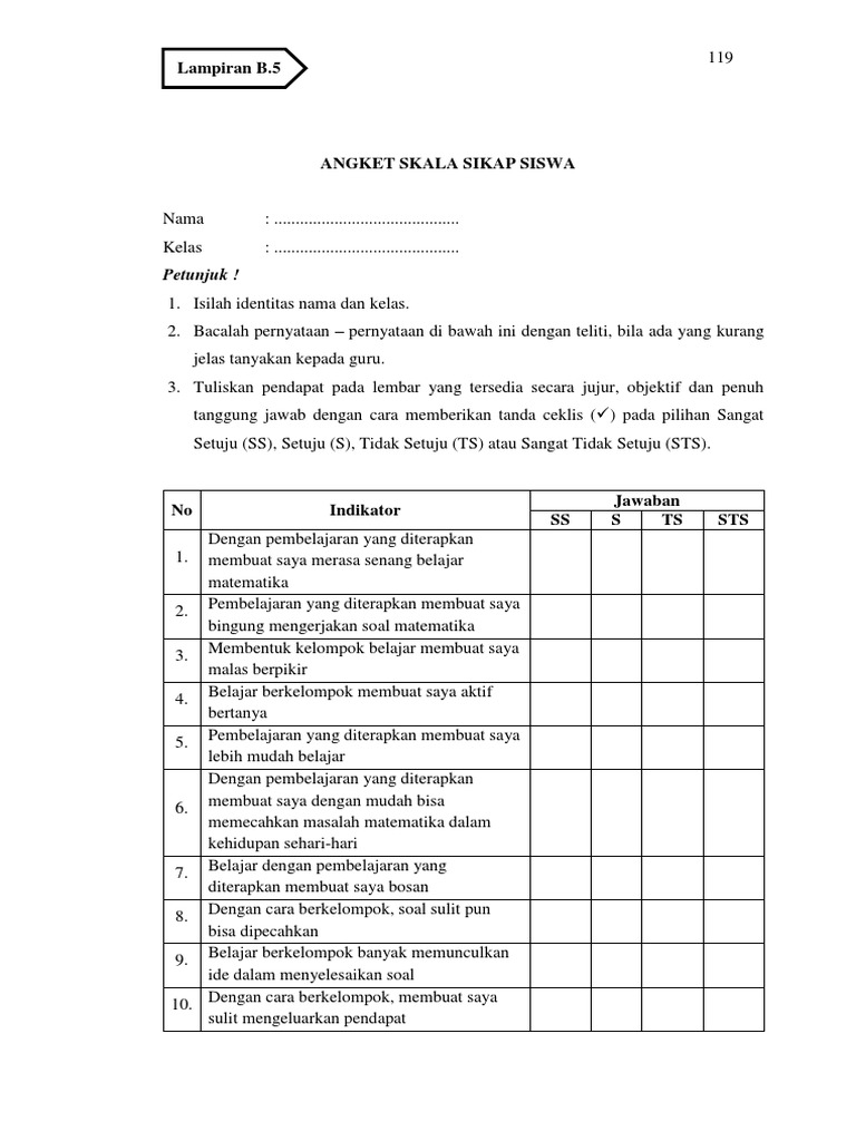 B.5 Angket Skala Sikap Siswa | PDF | Karier & Perkembangan ...