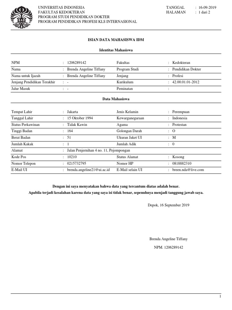Isian Data Mahasiswa PDF | PDF