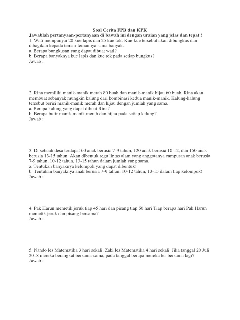 Soal Cerita FPB Dan KPK | PDF