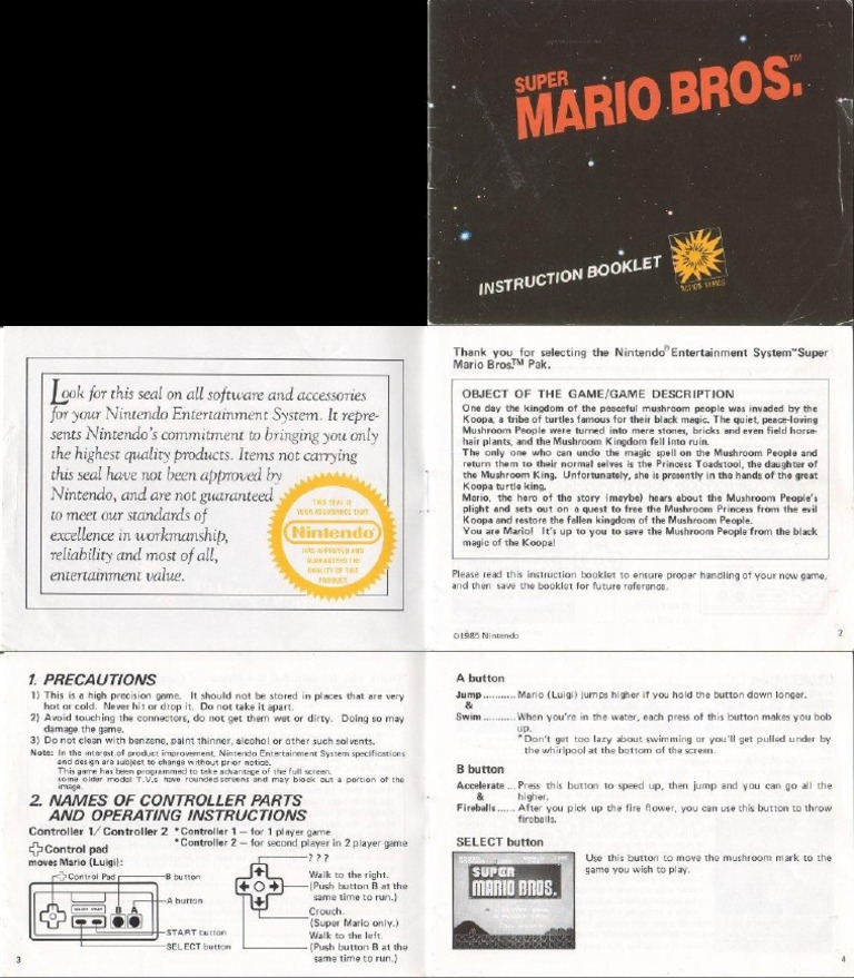 Super Mario Bros - NES - Manual PDF | PDF
