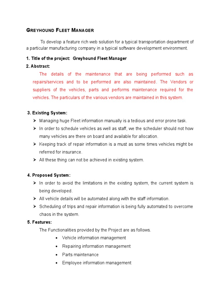 Greyhound Fleet Management System | PDF | Technology & Engineering
