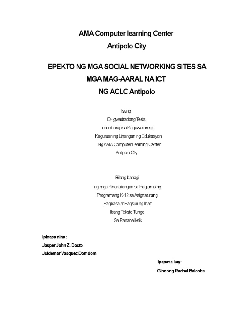 Thesis Sa Filipino | PDF