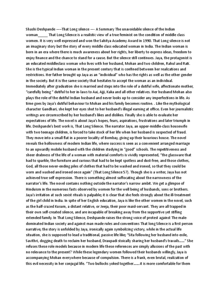 That Long Silence - WPS Office | PDF | Novelists | Anger