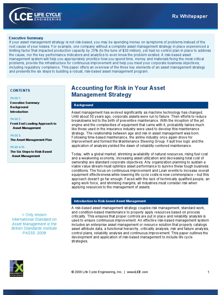 LCE Risk-Based Asset Management Report | PDF | Reliability Engineering ...