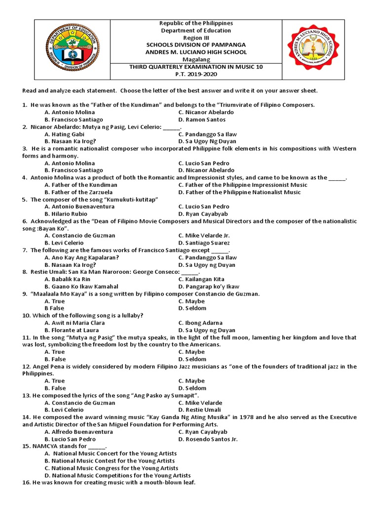 3RD Quarterly Exam in Mapeh 10 | PDF | Global Health | Physical Fitness