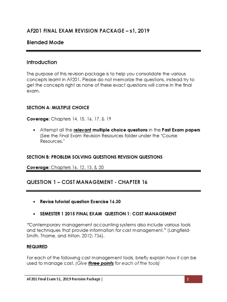 Af201 Final Exam Revision Package | PDF | Return On Investment ...